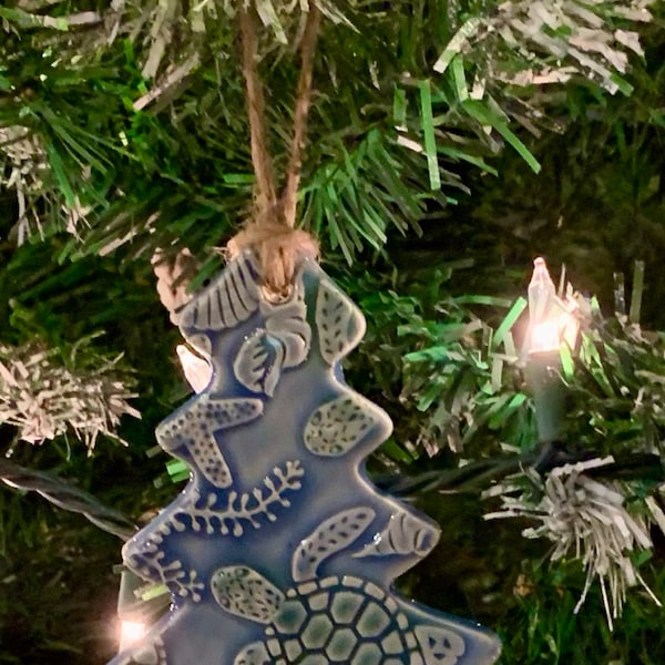 Sea Turtle Christmas Tree Ornament: Handmade Pottery, Beach Theme - Etsy