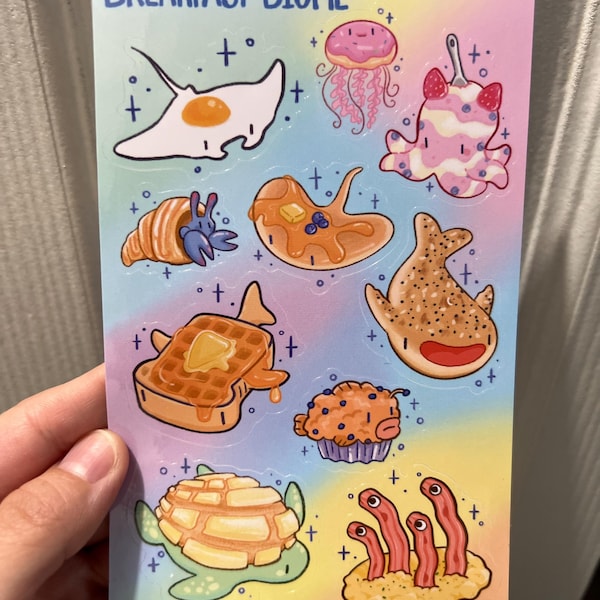 Breakfast Biome Waterproof Sticker Sheet Marine Animal Nature Aquarium ...