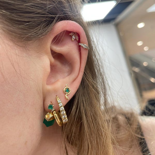 14K Solid Gold Diamond Rook Helix Hoop Earring, Gold Diamond Tragus ...