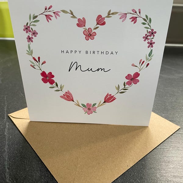 Mum Birthday Card - Happy Birthday Mum - Mum, Mam, Mummy, Mother - Pink ...