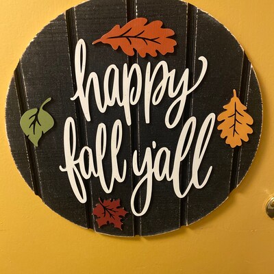 Front Door Decor Happy Fall Y'all Door Sign Fall Door - Etsy