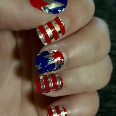 Red White Blue Firecracker Real Nail Strips Polish Wraps M53 Street Art ...