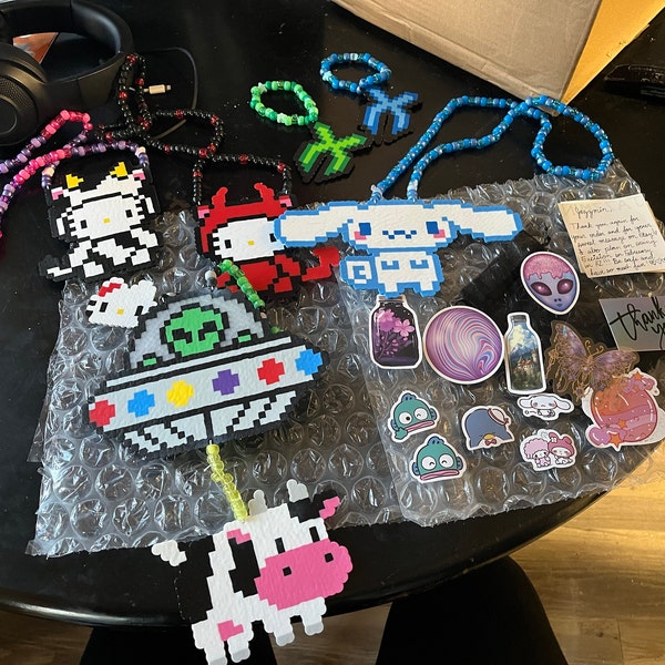 Zombie Cat Kitty Raver Kandi Perler Necklace Horror Pixel Beads Jewelry ...