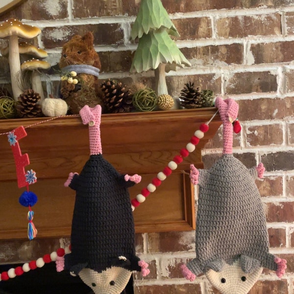 Possum Christmas Stocking Crochet Opossum, Holiday Stocking Possum Bag ...