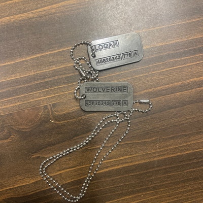 WOLVERINE LOGAN Brushed Steel Double Dog Tags Pendant Necklace Ball ...