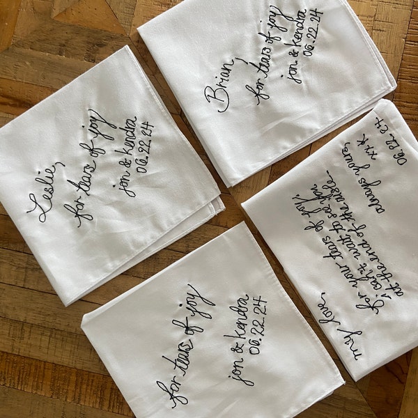 Handwritten Handkerchief Embroidered - Wedding Handkerchief- Wedding ...