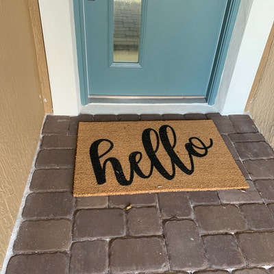 Hello Cursive Script Door Mat, Hello Door Mat, Front Porch Patio Decor ...