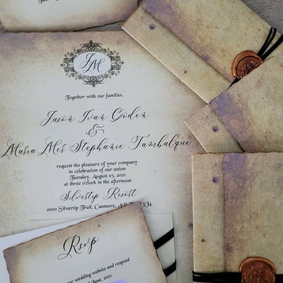 Deckle Edge Wedding Invitation, Handmade Wedding Invitation, Torn Edge ...