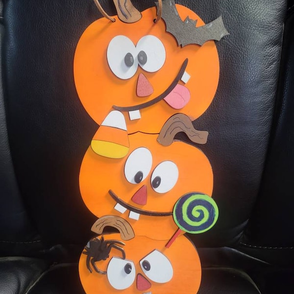 Funny Halloween Pumpkins Door Hanger SVG | Stacked Halloween Pumpkins ...