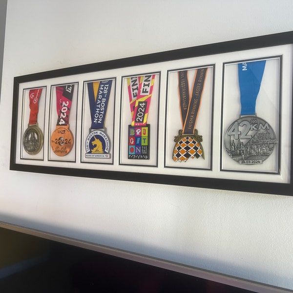 Medal Display Frame for Six Medals. 25x75cm. Perfect Gift for Runners ...