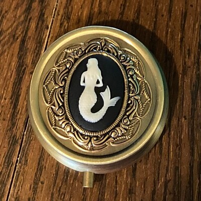 Mermaid Pill Box, Antique Brass Cameo Pill Box, Nautical Pill Box ...