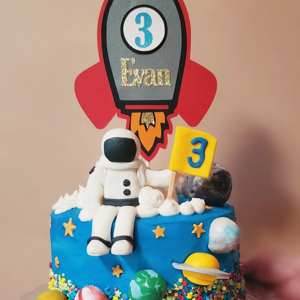Rocket Cake Topper, Outer Space Cake Topper, Space Birthday, Spaceship Cake, Rocket Ship Cake ...