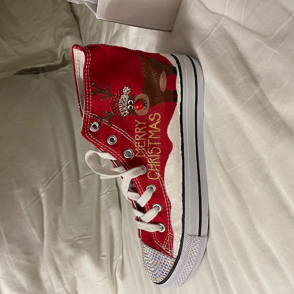 Christmas Shoes, Custom Christmas Trainers, Red High Top Canvas Shoes ...