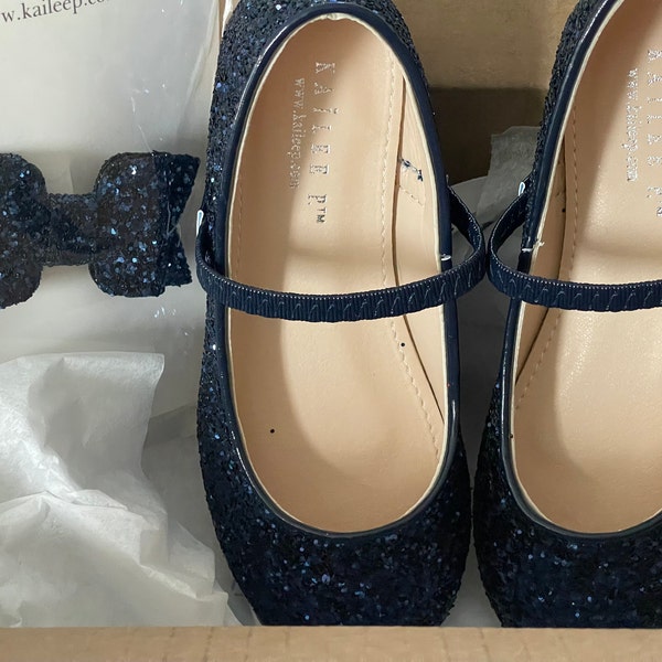 Navy Blue Rock Glitter Maryjane Flats for Flower Girls Shoes, Fall ...