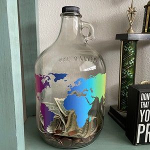 Our Adventure Fund World Map Money Jar Travel Fund 1 Gallon Glass Jug ...