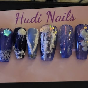 Tropical Ocean-inspired Press on Nails Marine Colorful Hanpainted ...