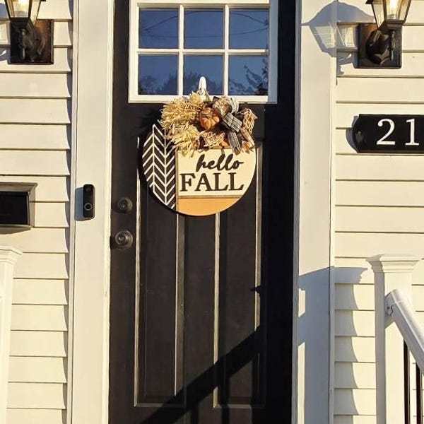 Hello Fall Door Hanger for Front Door, Fall Wreath, Front Door Decor ...