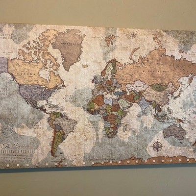 Push Pin Travel Map of World, Customized Map One Panel Pin Board ...