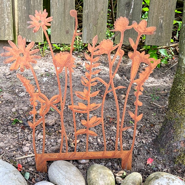 Metal Wildflowers Garden Ornament Rusted Decoration Art Outdoor Metal ...