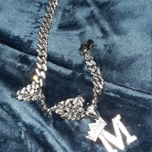 Ice Out Initial Alphabet Letter Silver Pendant 12mm/18",20" Box Lock ...