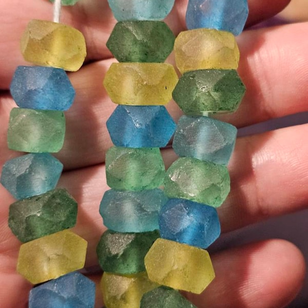 48 Recycled Java Glass Beads - Sea Glass Beads - Seaside Blue & Green ...