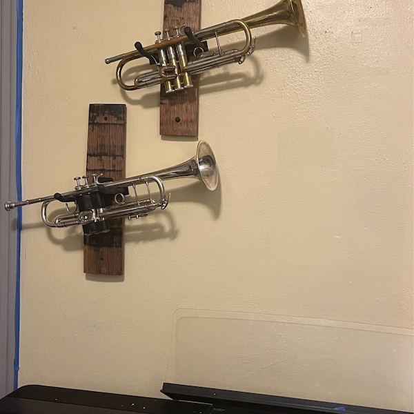 Whiskey Barrel Stave Trumpet Wall Mount - Trumpet Hanger - Horizontal ...
