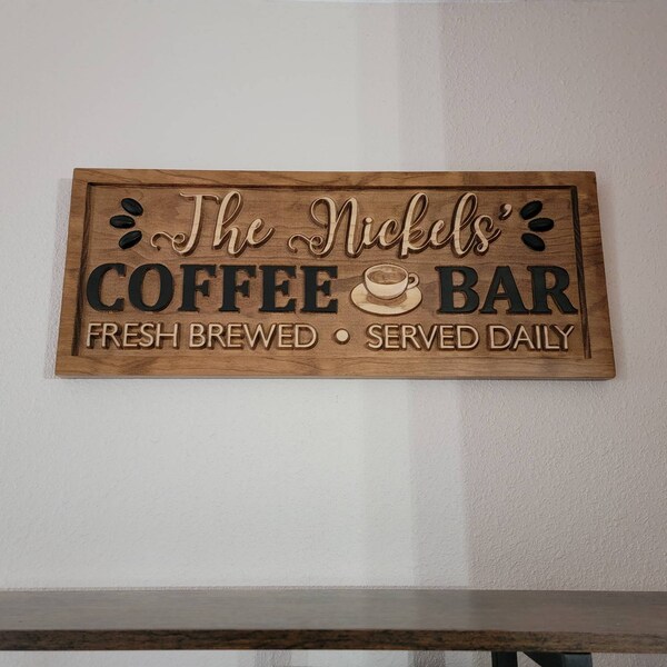 Personalized Coffee Bar Sign for Kitchen | Carved Wood Sign | Custom ...