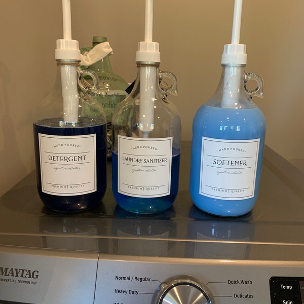 CLEAR Glass 1/2 Gallon Detergent Jug - SIGNATURE Style Waterproof Label ...