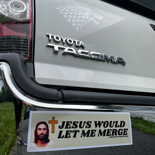 Jesus Would Let Me Merge Bumper Sticker or Magnet - Funny Religious Car ...