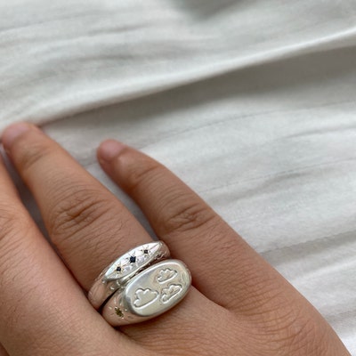 Blue Sapphire Celestial Ring Silver Signet Ring - Etsy