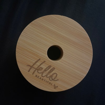 Engraved Bamboo Lid, Beer Can Glass Lid, Libbey Glass, Coffee Glass ...