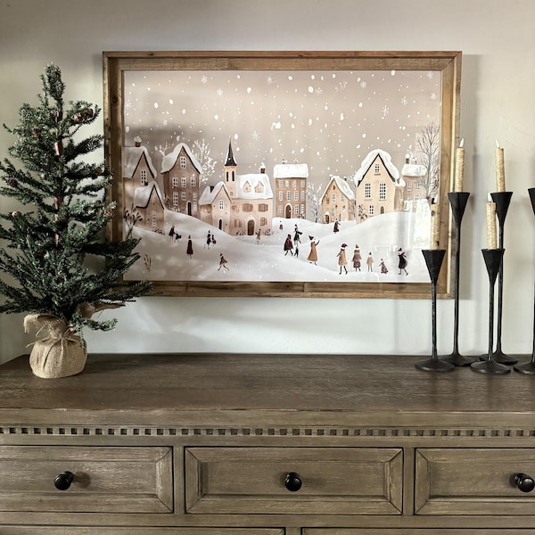Vintage Village Christmas Printable Wall Art | Winter Town Landscape ...