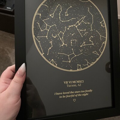 A4 Custom Foil Star Map Print of Any Location Any Date, Personalised ...