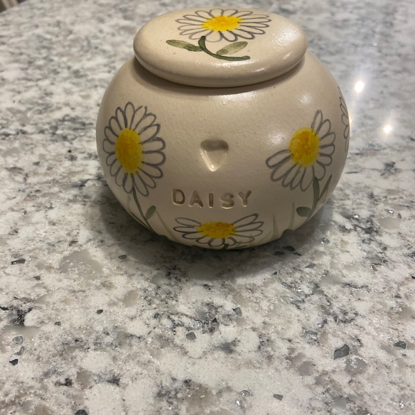 Daisy Cat Urn, Yellow Cat Urn, Creamation Urn, Pottery Urn for Pets ...