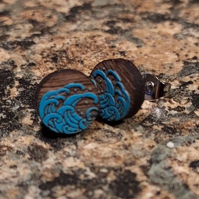 Tree Wooden Stud Earrings, Tree Earrings, Dark, Brown, Black Wood, Mens ...