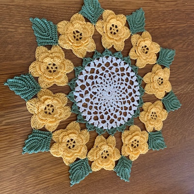 Crochet Doily, Made to Order Doily, Yellow Rose Doily, Crochet Floral ...