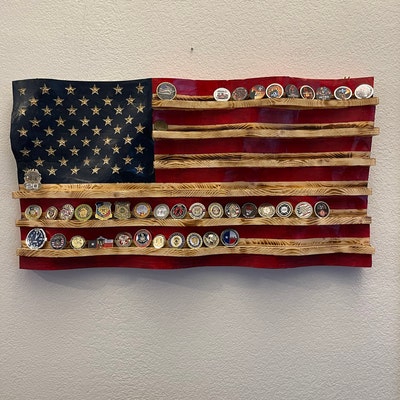 Challenge Coin Display, Waving Flag, Handmade, Challenge Coin Holder - Etsy
