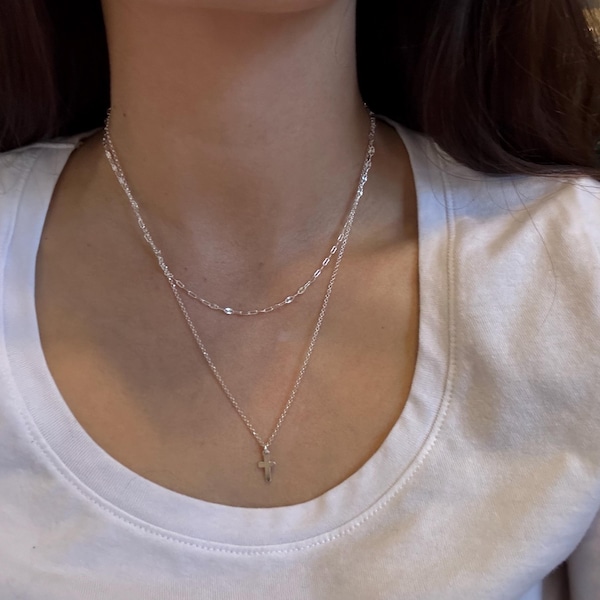 Dainty Silver Cross Necklace Set, Cross Necklace Women, Silver ...