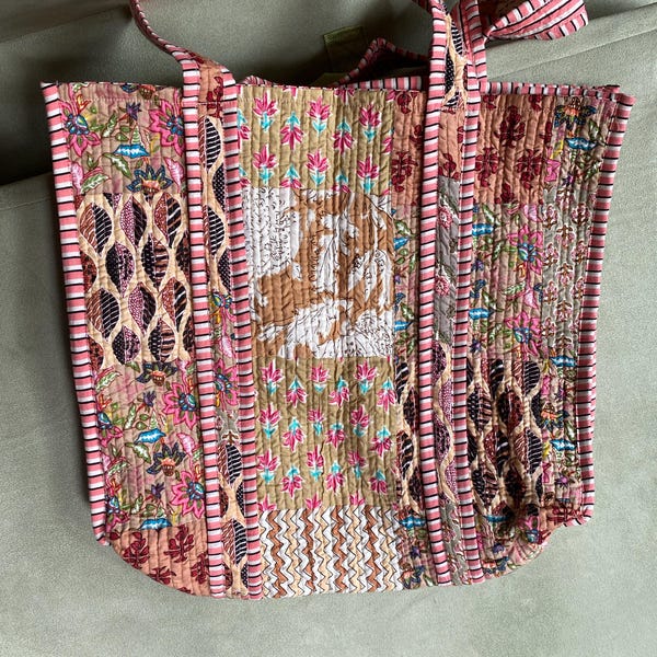 Indian Handmade Patchwork Bag,hand Stitched Quilted Market Bag,stylish ...