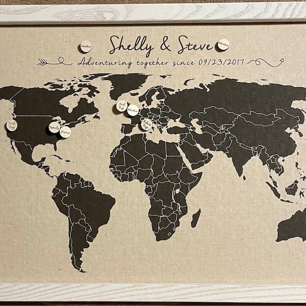 Custom Linen Map With Personalized Pins • 4th Anniversary Gifts for Men ...