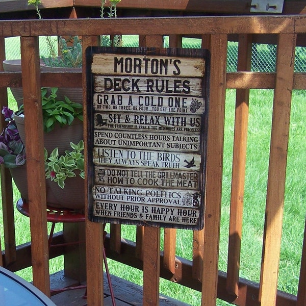 Deck Rules Sign | Personalized Metal Outdoor Decor for Porch, Patio ...