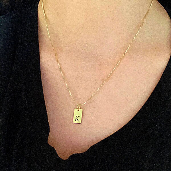 Custom Initial Necklace,dainty Initial Tag Necklace,gold Bar Tag ...