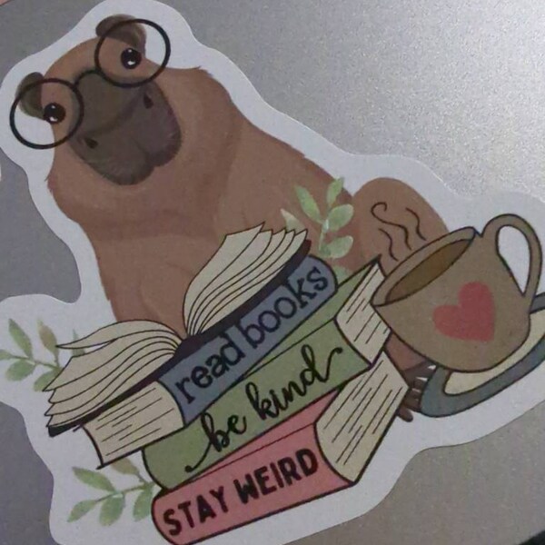 Capybara Reading Sticker, Book Lover Sticker, Cute Capybara Sticker ...