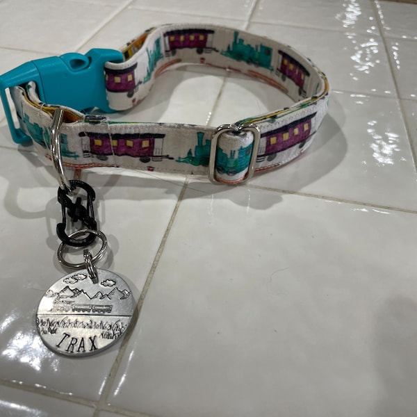 Name Tag for Dog, Hand Stamped Pet ID Tag, Train Dog Tag, Caboose, Dog ...