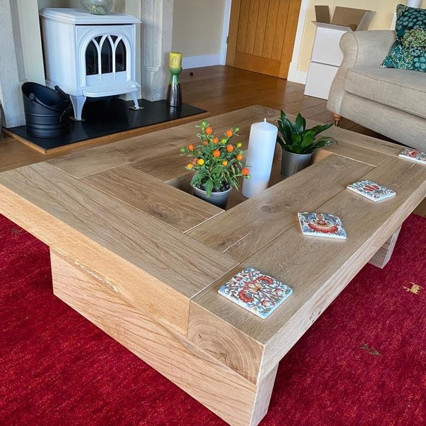 Oak Sleeper Chunky Coffee Table With Center Feature - Home - Living ...