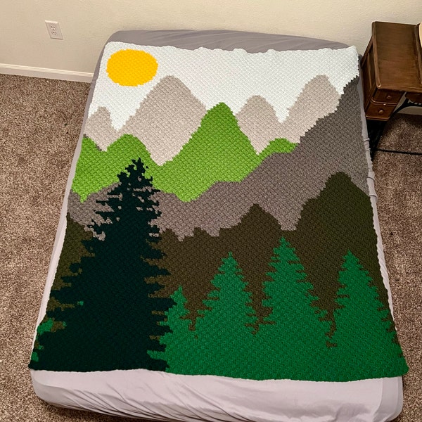 Boho Mountain C2C Crochet Throw Blanket Pattern - Etsy