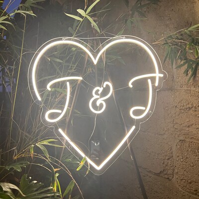 Minimalist Wedding Initials Neon Sign, Custom Wedding Initials Heart ...
