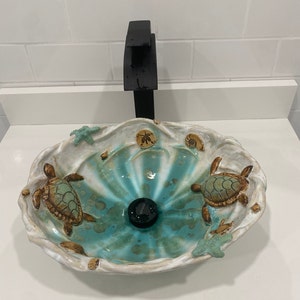 Vessel Sink Sea Turtles Ocean Waves Sandy Beach Handmade Art - Etsy