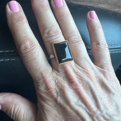 Square Black Onyx Ring Handmade With Sterling Silver and a Large Black ...