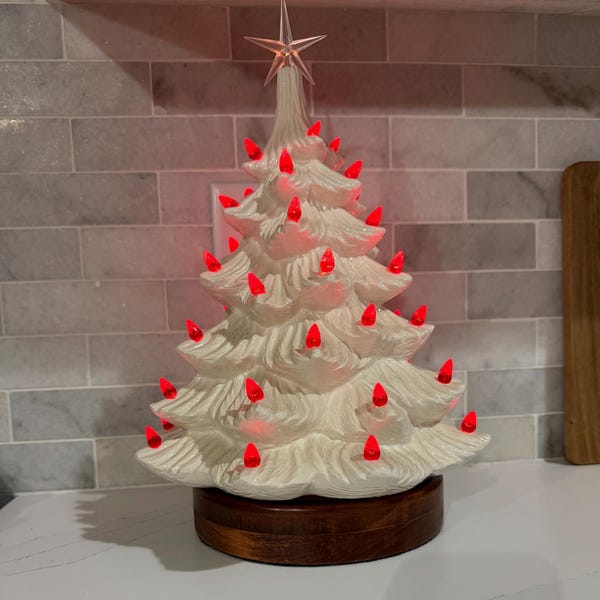 Wood Ceramic Christmas Tree Base With Light - Etsy